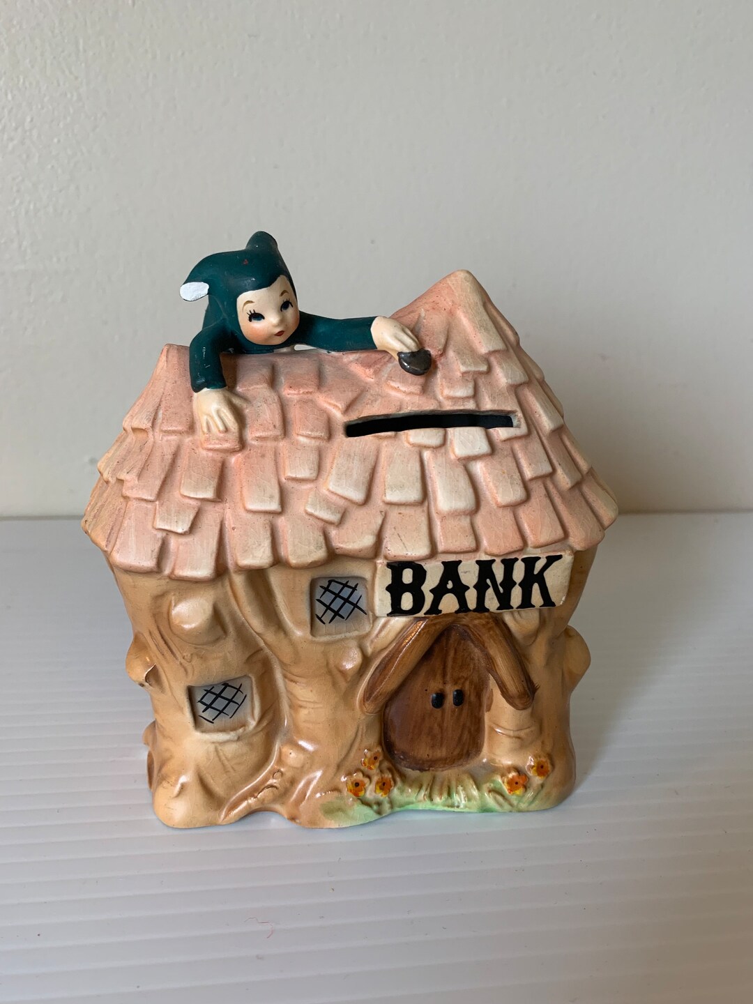 Vintage Pixie Elf Ceramic Coin Bank Both Ears/hat Damaged - Etsy