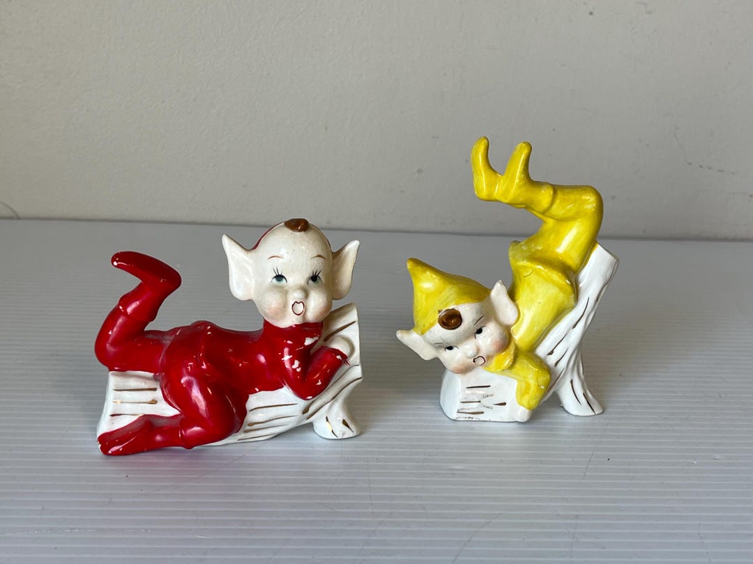 Vintage Ceramic Pixie Figurines, Kitsch Christmas Elves - Etsy