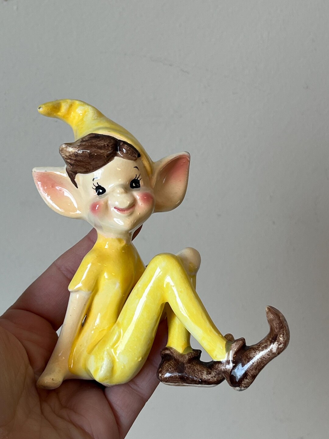 Vintage 1950s Christmas Elf, Yellow Seated Pixies, Retro Elves, Holiday ...