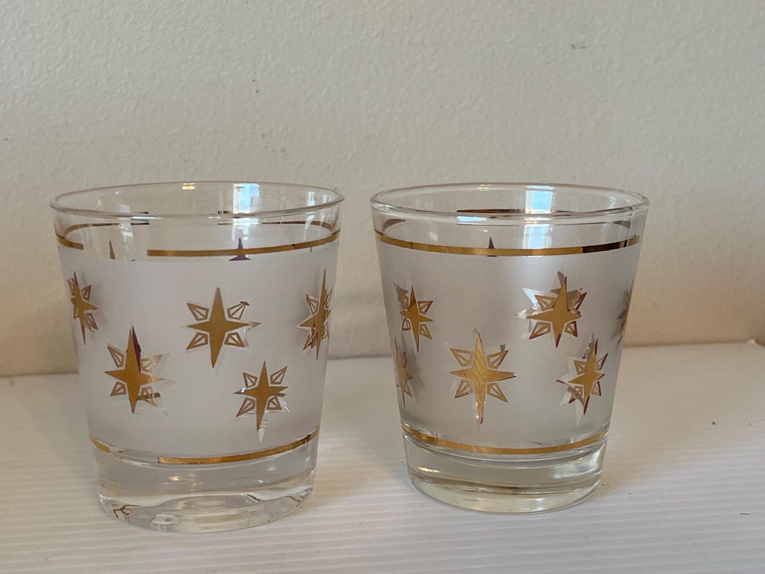 4 Vintage Small Glasses Set of 4, Frosted Atomic Starburst Gold, MCM ...