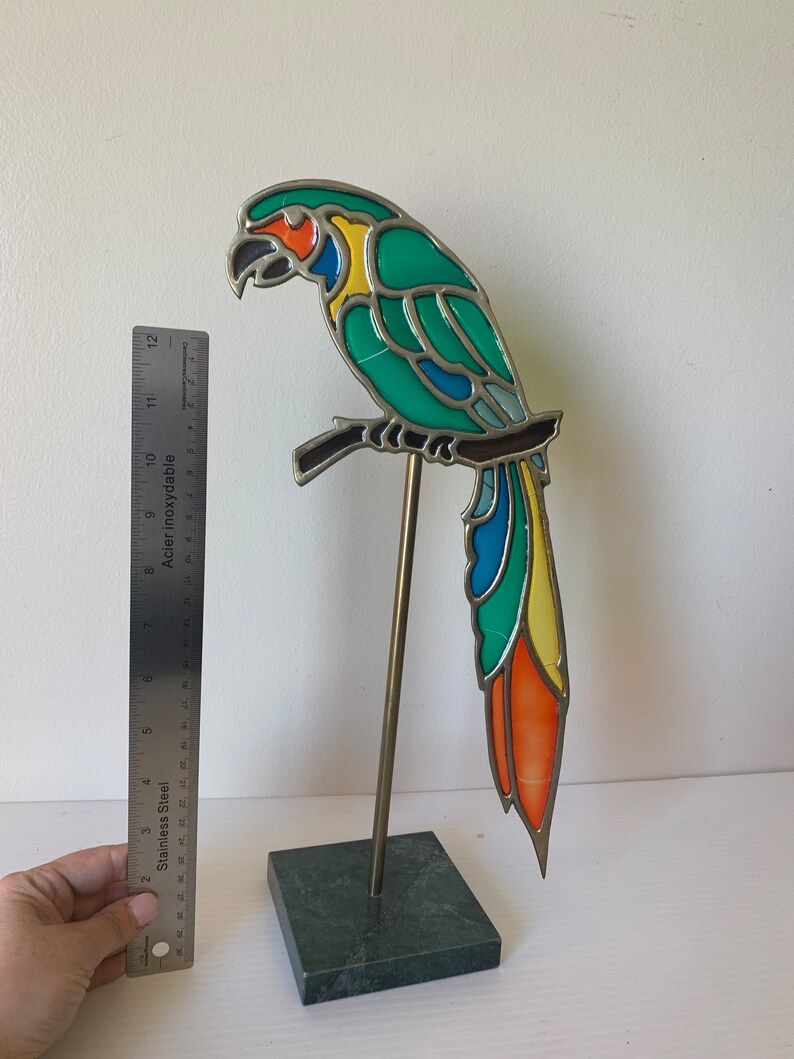 Stunning Vintage Stained Glass Parrot Perched on a Marble Base - Etsy
