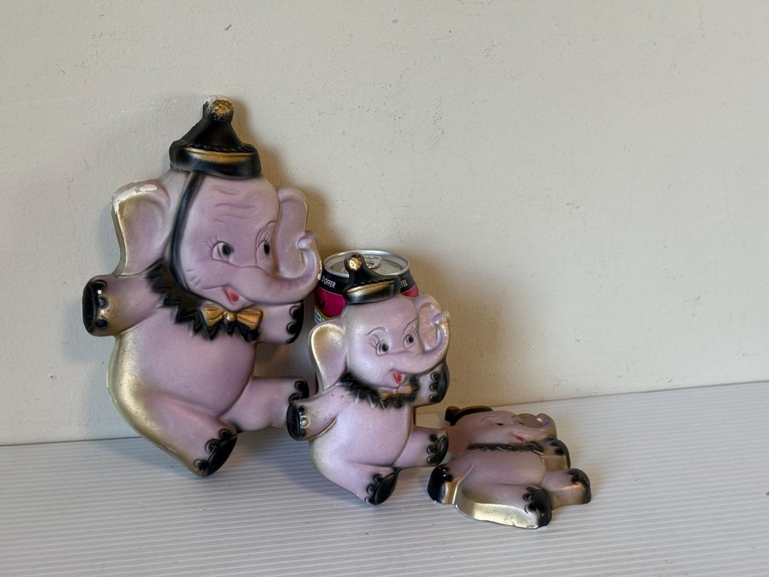 Vintage Chalkware Elephant Wall Art, Mother and Babies Decor - Etsy
