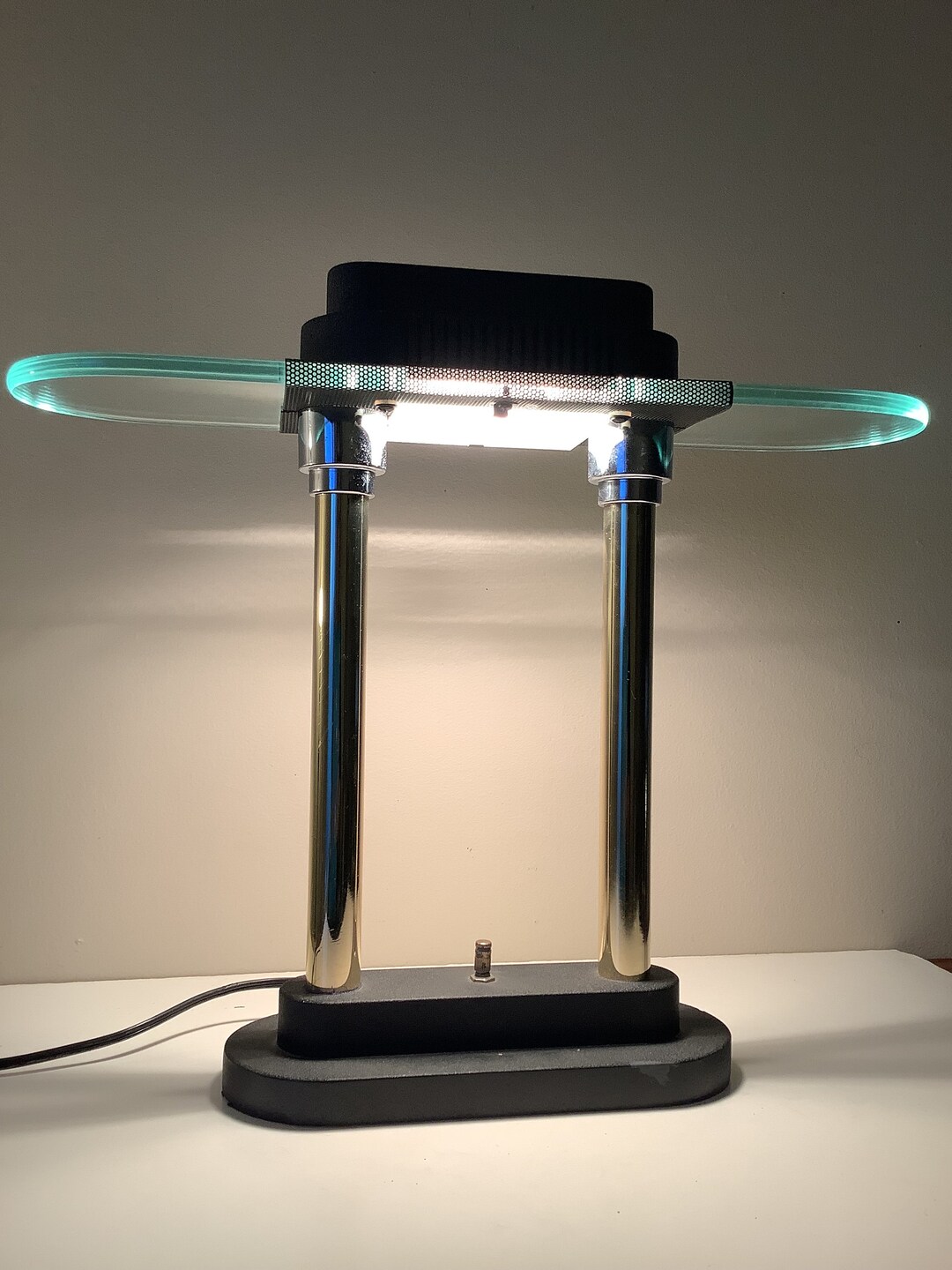 Vintage 1990s Halogen Desk Lamp Black Brass Poles Dimmable Heavier Lamp ...