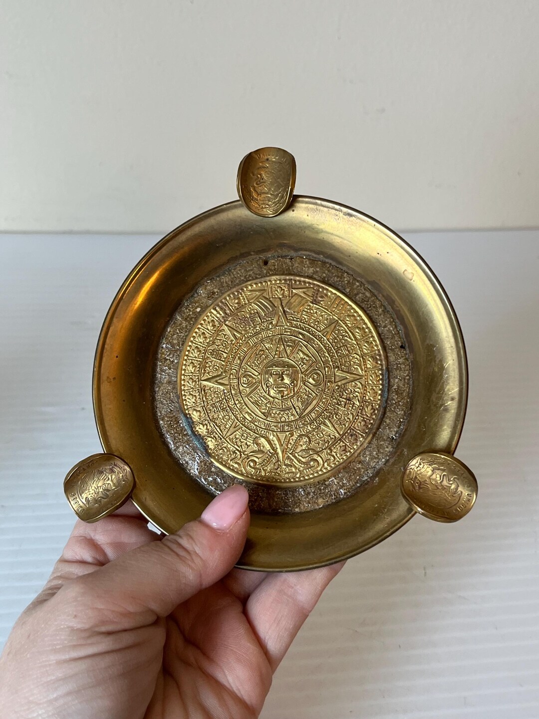 Mayan Calendar Mexican Coin Centavos Ashtray, Handmade Folk Art, 1960s ...