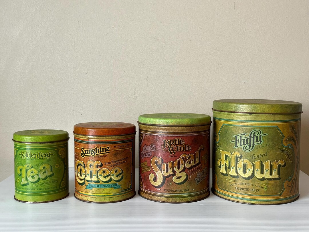 Farmhouse Ballonoff Tins, VTG 1970s Canisters, Country Primitive Style ...