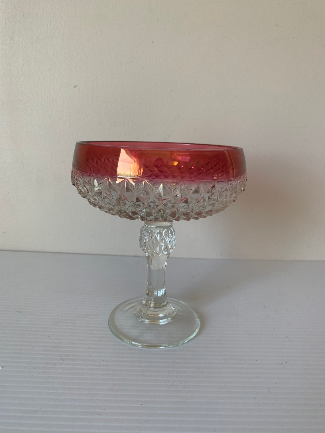 Vintage Indiana Glass Tiara Ruby Flash Candy Dish, Red Diamond Point ...