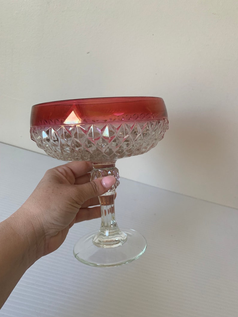 Vintage Indiana Glass Tiara Ruby Flash Candy Dish, Red Diamond Point ...