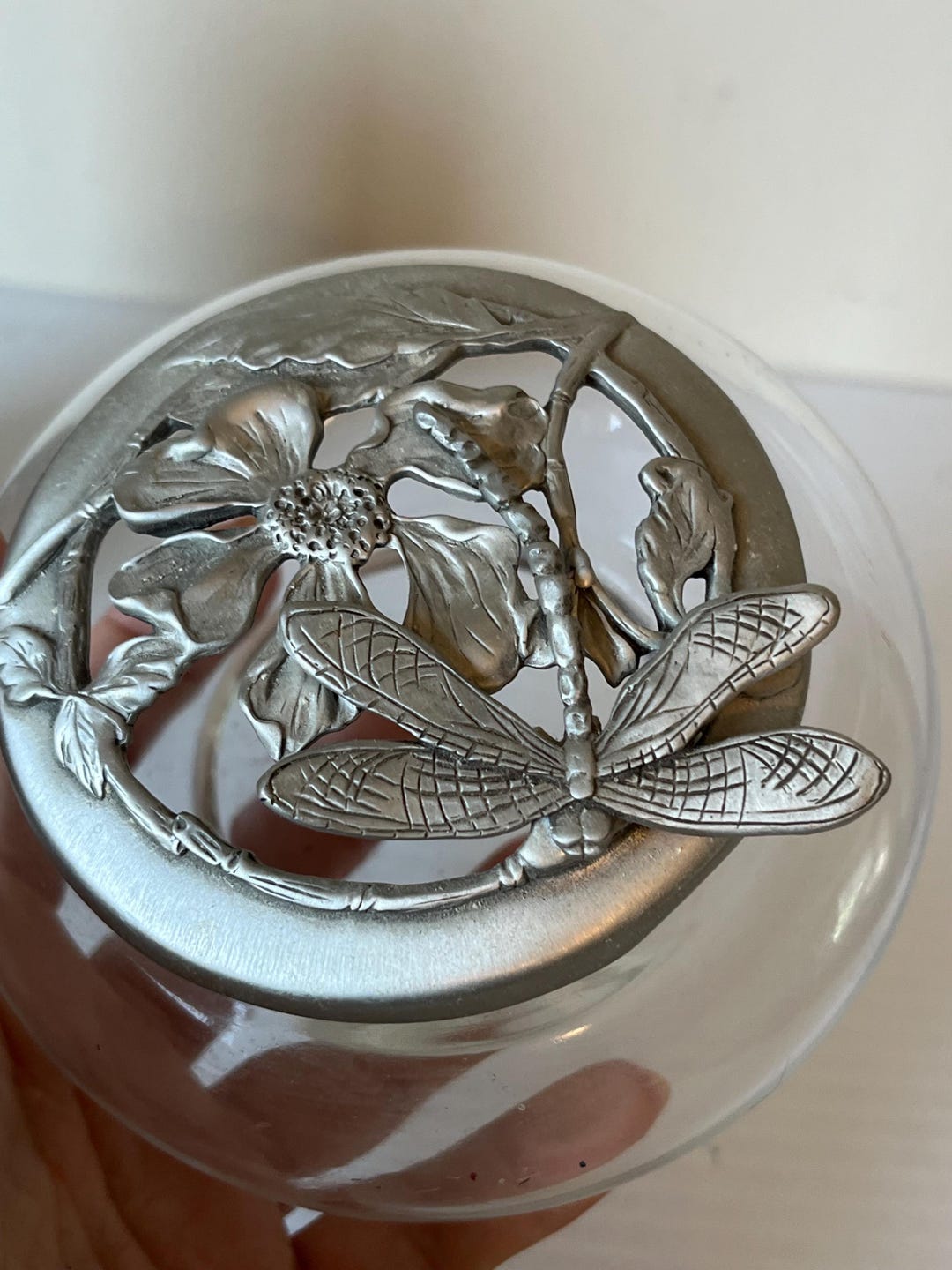 Exquisite Glass and Pewter Vintage Potpourri/decorator Container: A ...