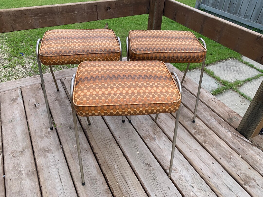 Space-saving Vintage Stacking Stools: 3 Original Seats With Tubular ...