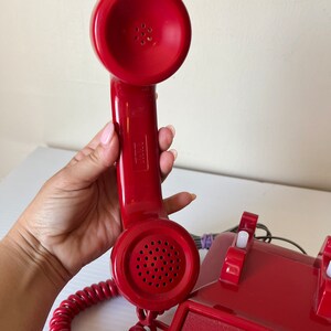 Vintage Red Desk Phone, Retro Push Button Telephone, Landline, 1970s ...