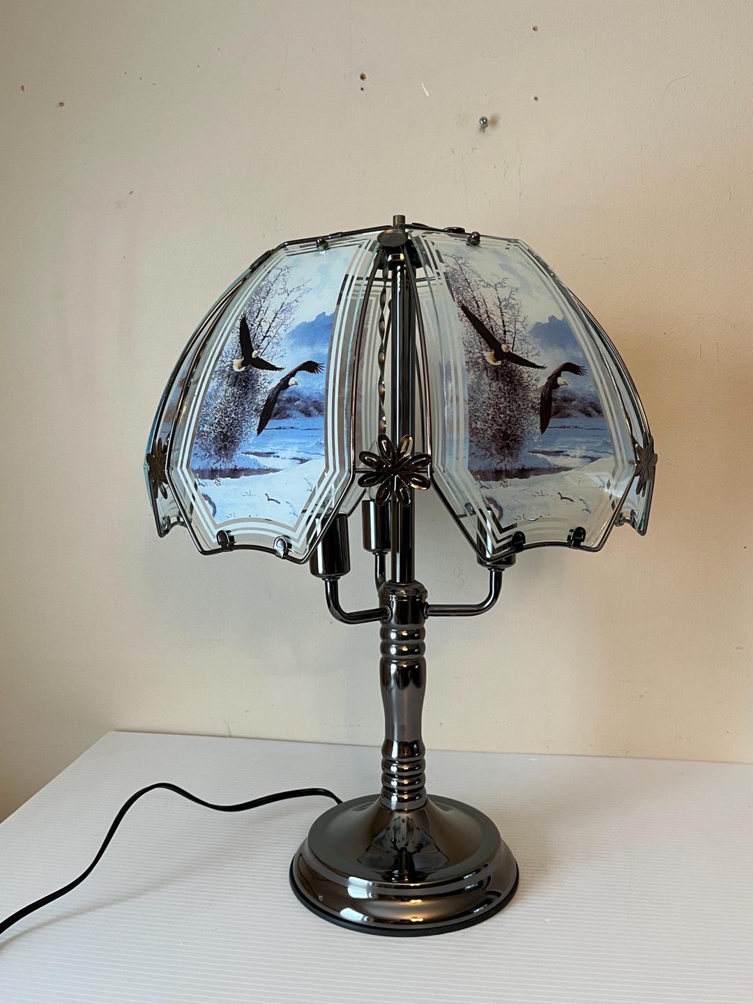 As is 14 Diameter Vintage Eagle Lamp Shade, 3-way Table Lamp, Wildlife ...