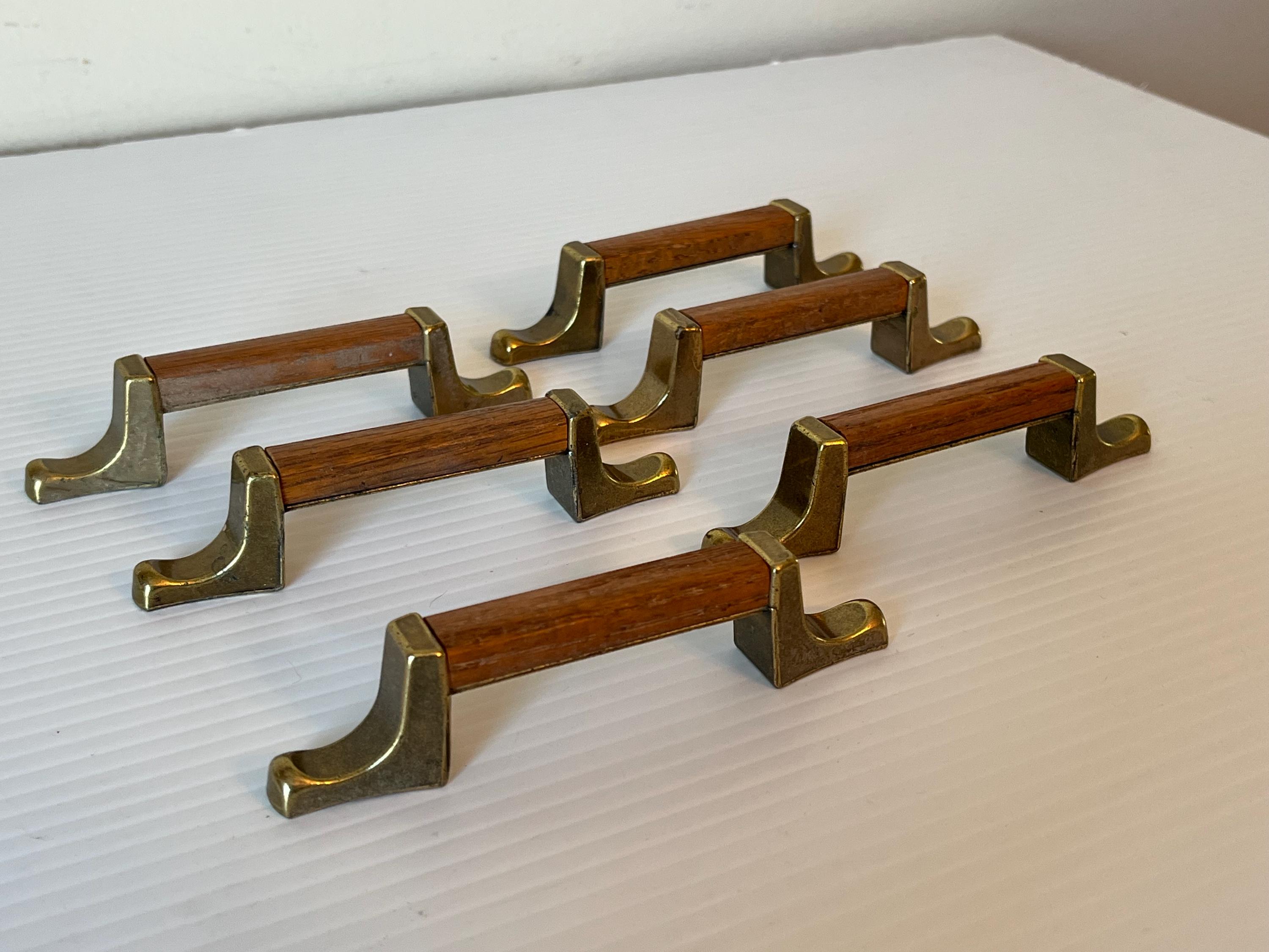 Set of 6 Brown Cabinet Pulls, Vintage Drawer Handles, Brass Door Pulls ...