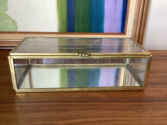 Brass and Glass Box, Jewelry Box, Display Box, Curio … - Gem