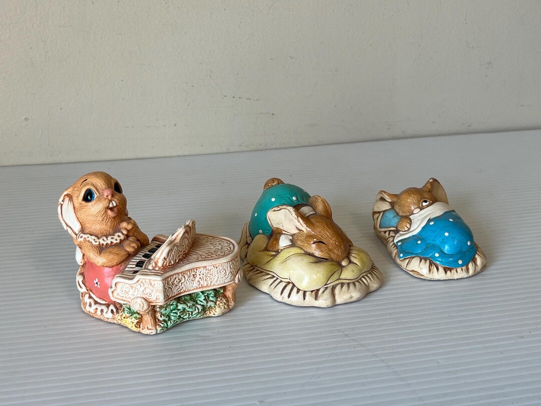 3 Pendelfin Rabbit Figures, Hand Painted Stonecraft, Vintage Figurine ...