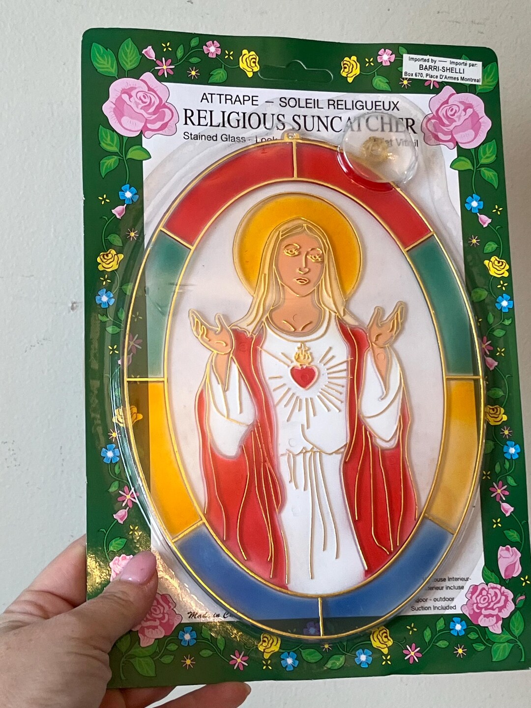 Vintage 1995 Plastic Stained Glass Mary Suncatcher, Jumbo Religious ...
