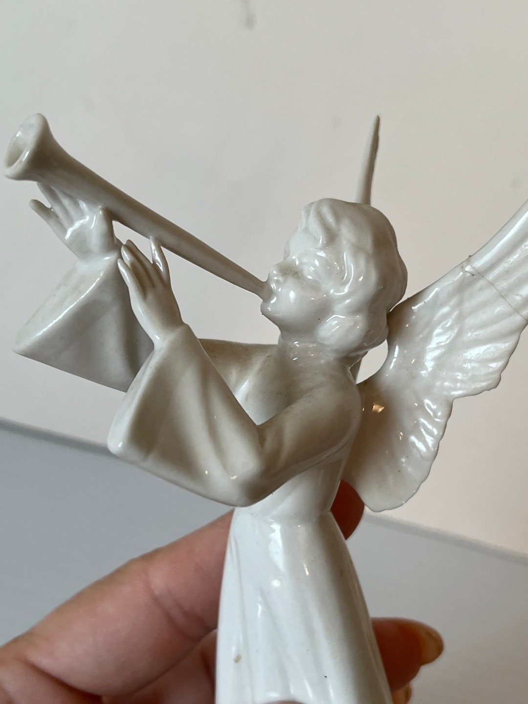 White Ceramic Angel Statue Playing Horn, Girl Angel Figurine Gift, 5.5 ...