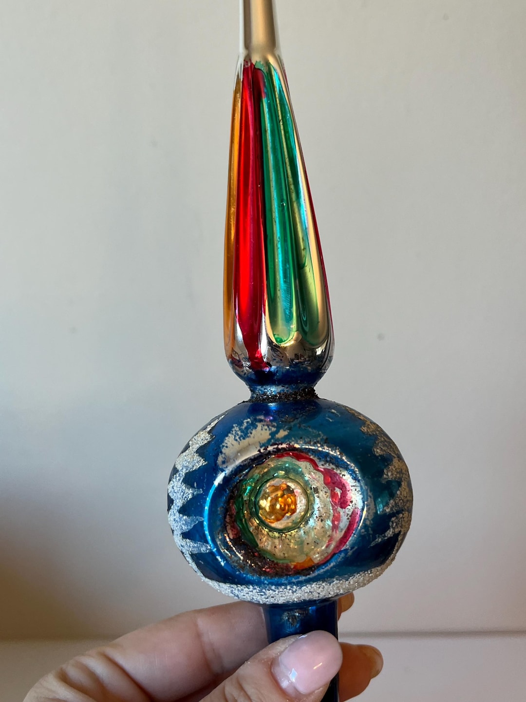Festive Glass Christmas Tree Topper, Vintage Holiday Ornament, Retro ...