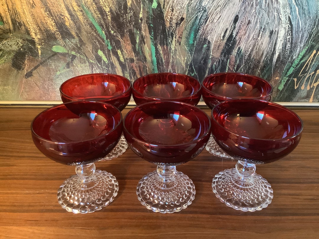 Royal Ruby Bubble Stem Bottom Glassware Set of 6, Anchor Hocking ...