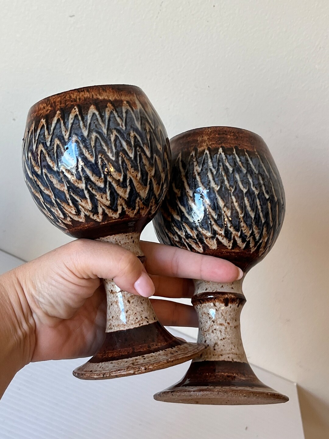 Earthy Clay Goblets Set, Handcrafted Pottery Wine Glasses, Artisanal ...