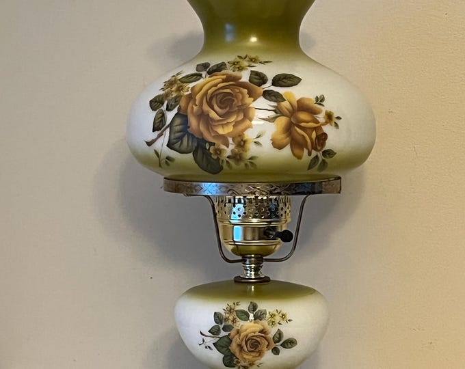 One Way Hand Painted Flowers Gone With the Wind Lamp, Milk Glass Globe ...