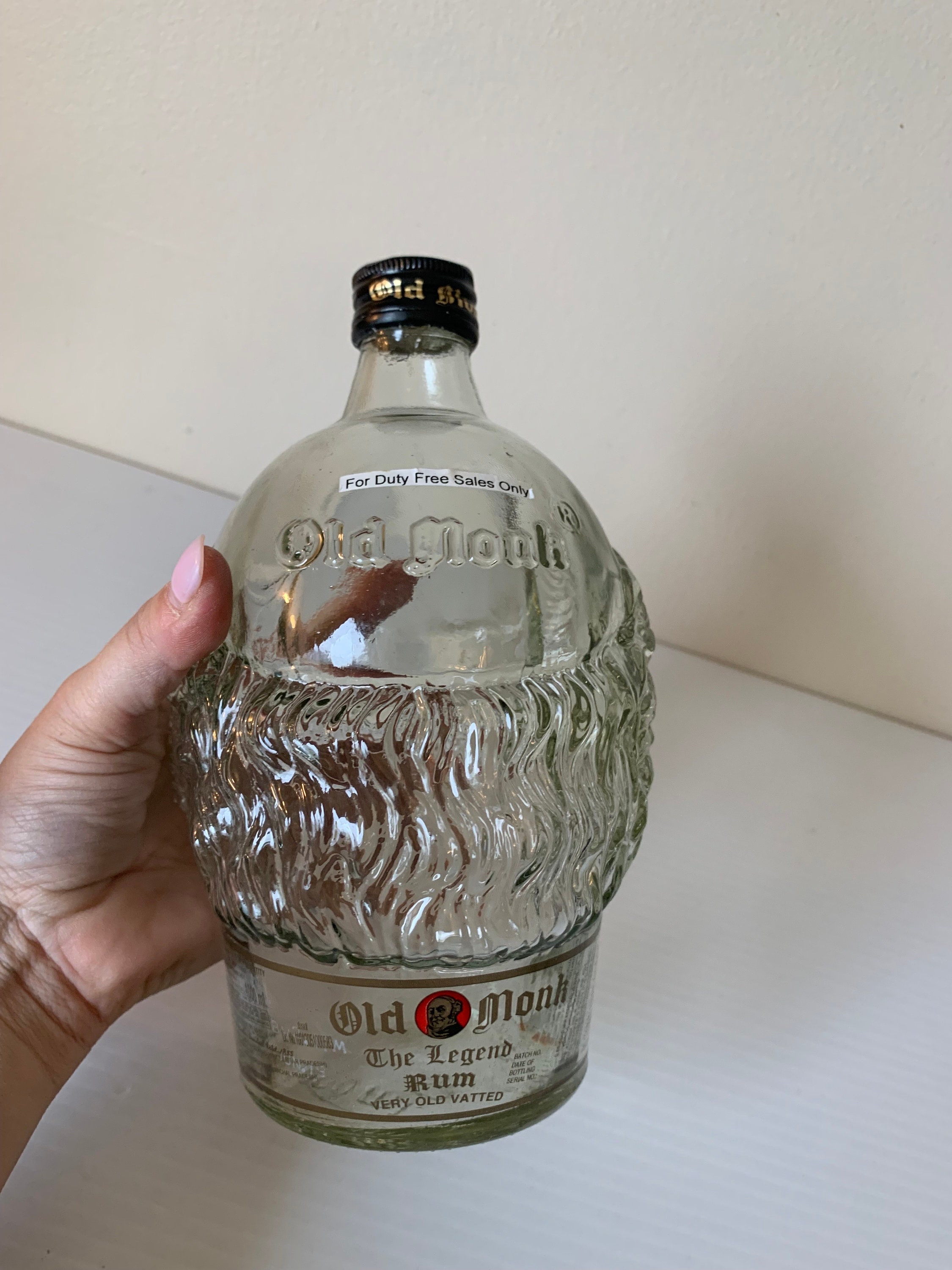 Quirky Vintage Empty Old Monk Bottle: Unique Face-shaped Rum Bottle for ...