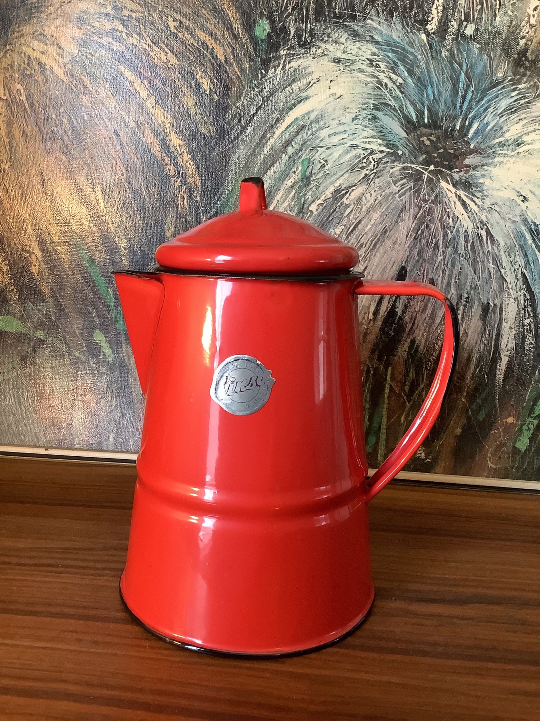 Vintage Red Enamel Coffee Pot Vintage Teapot, Retro, Pop Modern ...