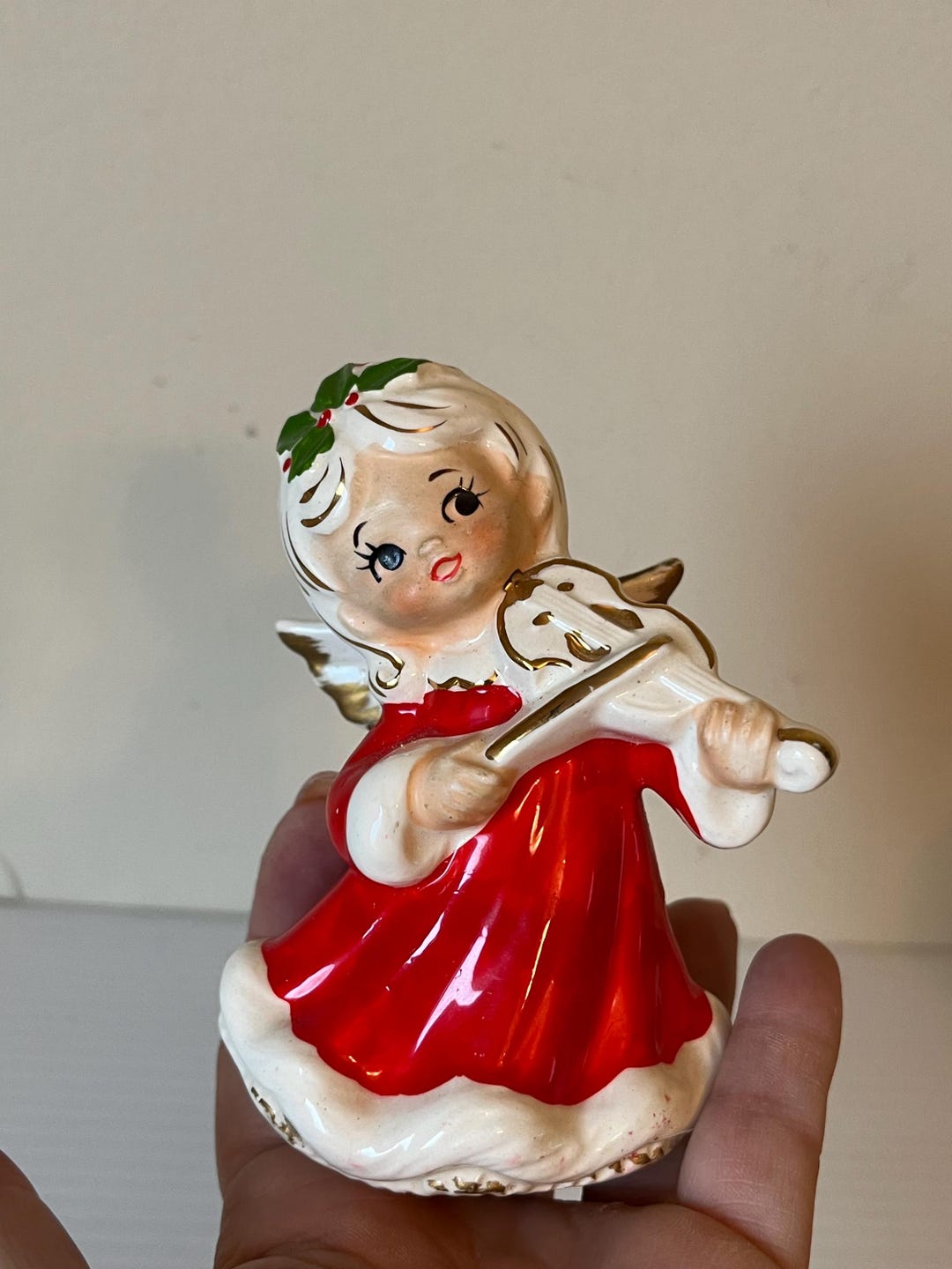 Vintage Christmas Carol Angel Instrument Player, Holiday Decor ...