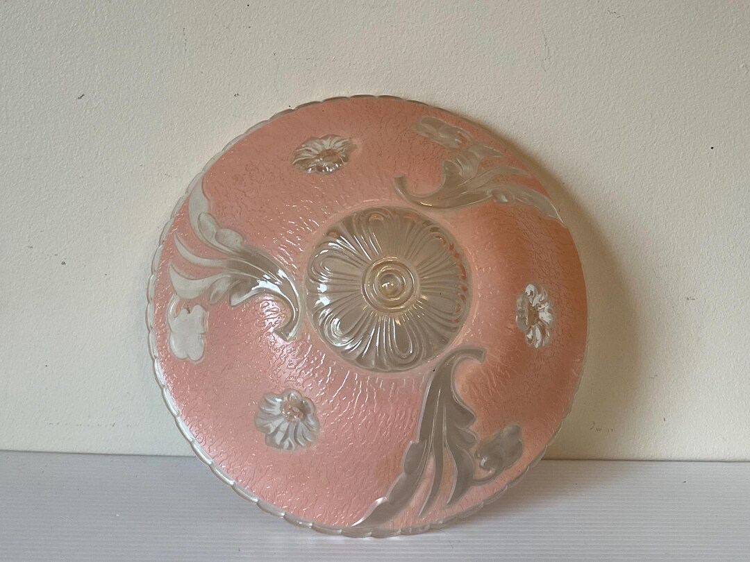 French Art Deco Powder Pink Glass Light Shade, Textured Design ...