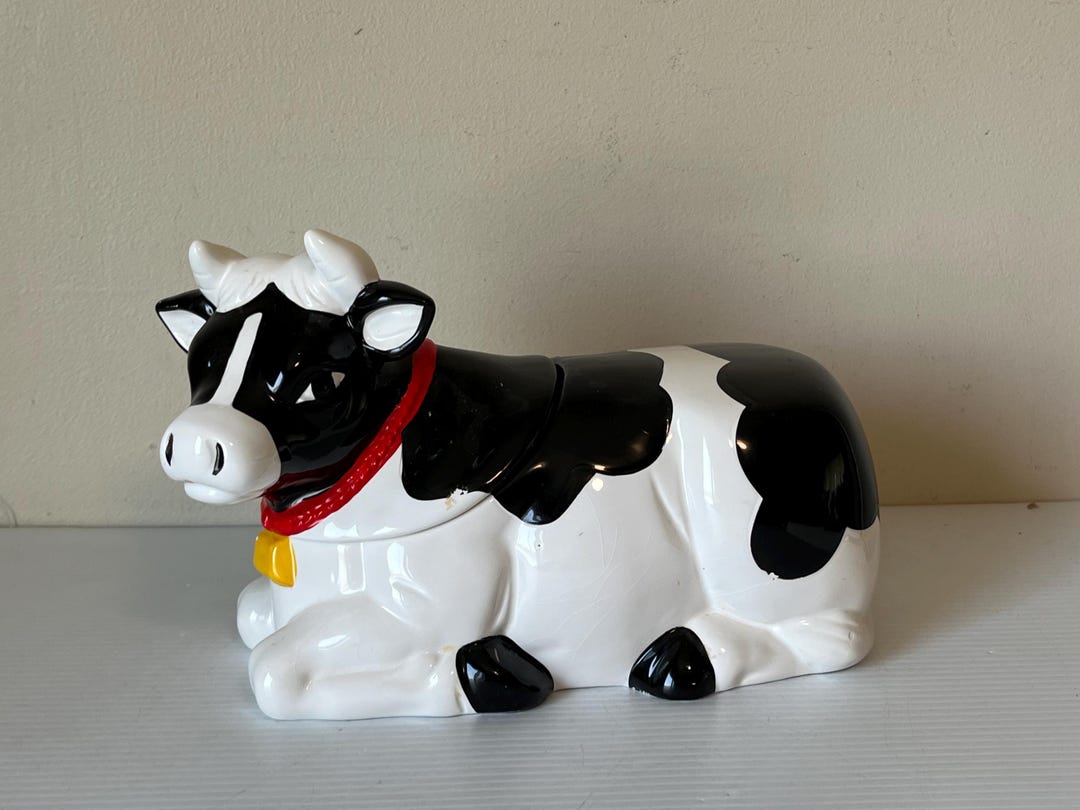 As is Vintage Ceramic Cow Cookie Jar, Farm Animal Kitchen Decor, Cow ...