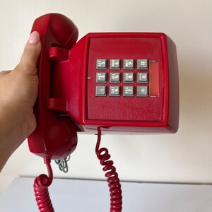Vintage Red Desk Phone, Retro Push Button Telephone, Landline, 1970s ...