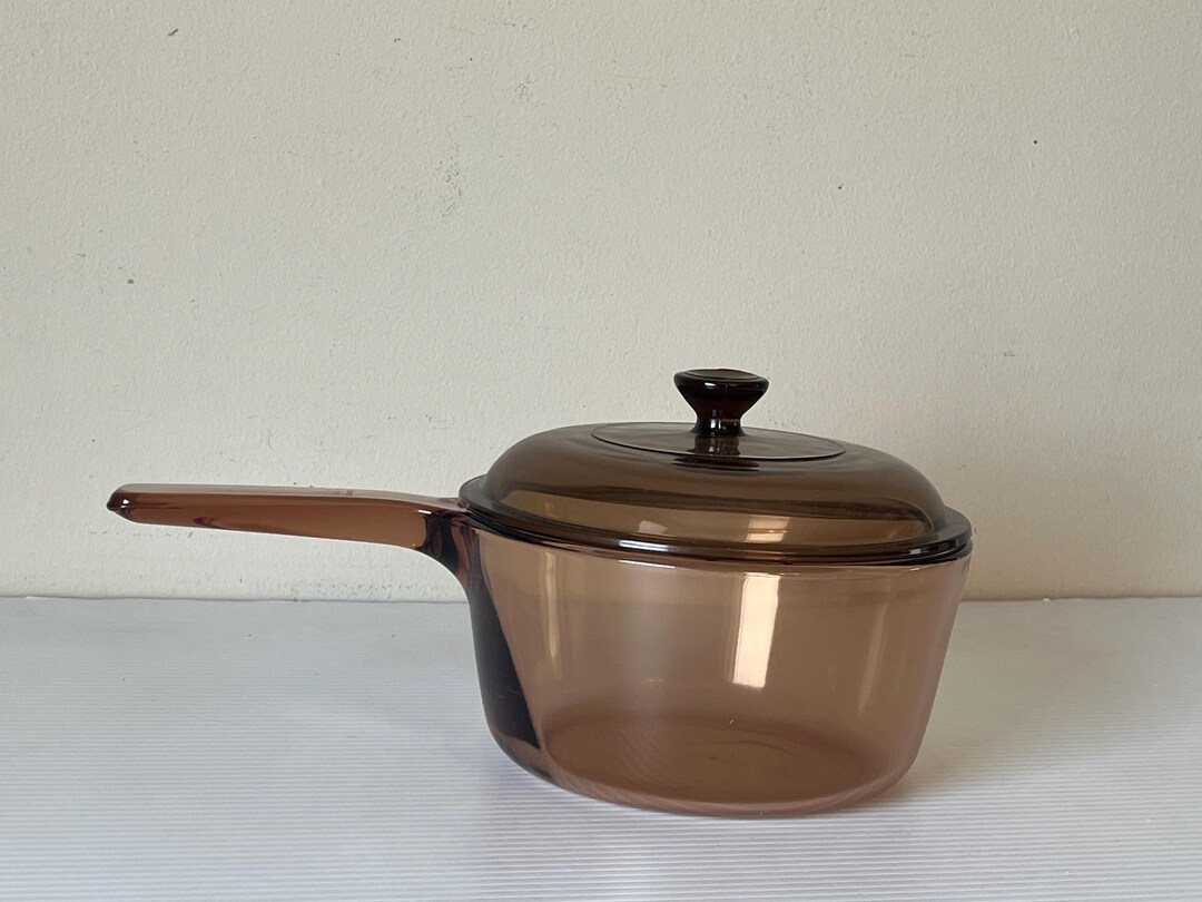 Corning Ware Visions Amber Glass Pot, 1.5L Saucepan With Lid, Vintage ...