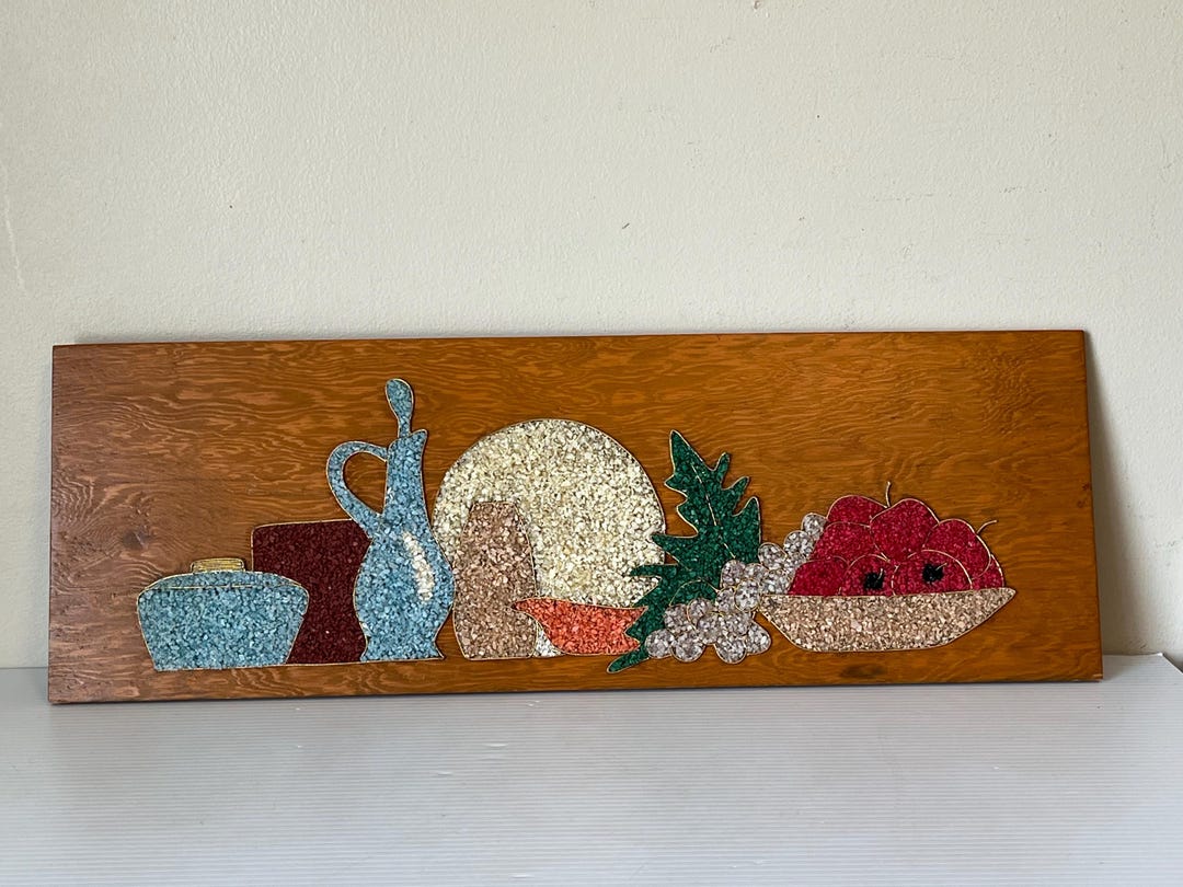 Vintage Mid Century Gravel Art, Fruit Wine Still Life, 1960s Kitsch ...