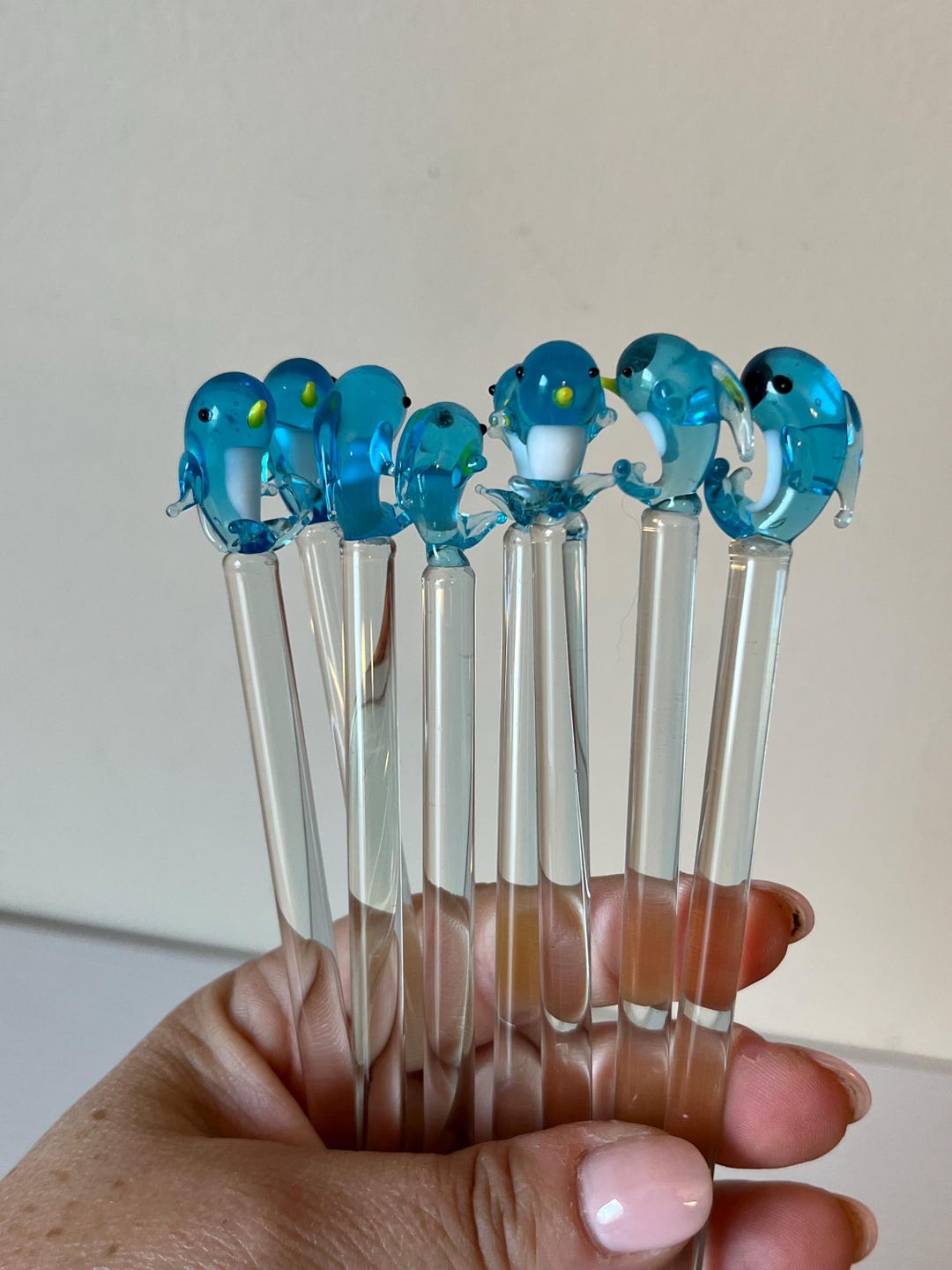 Vintage Nautical Glass Dolphin Swizzle Sticks Set, Hand Blown Art Glass ...