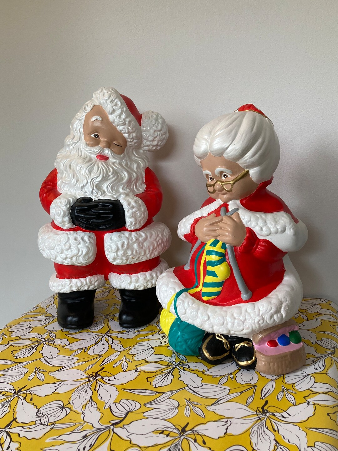 Vintage Ceramic Mr and Mrs Claus Statue, Christmas Collectible Decor ...