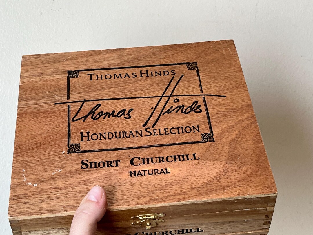 Hinged Lift Top Cigar Box, Thomas Hinds Vintage Wooden Box, Storage ...
