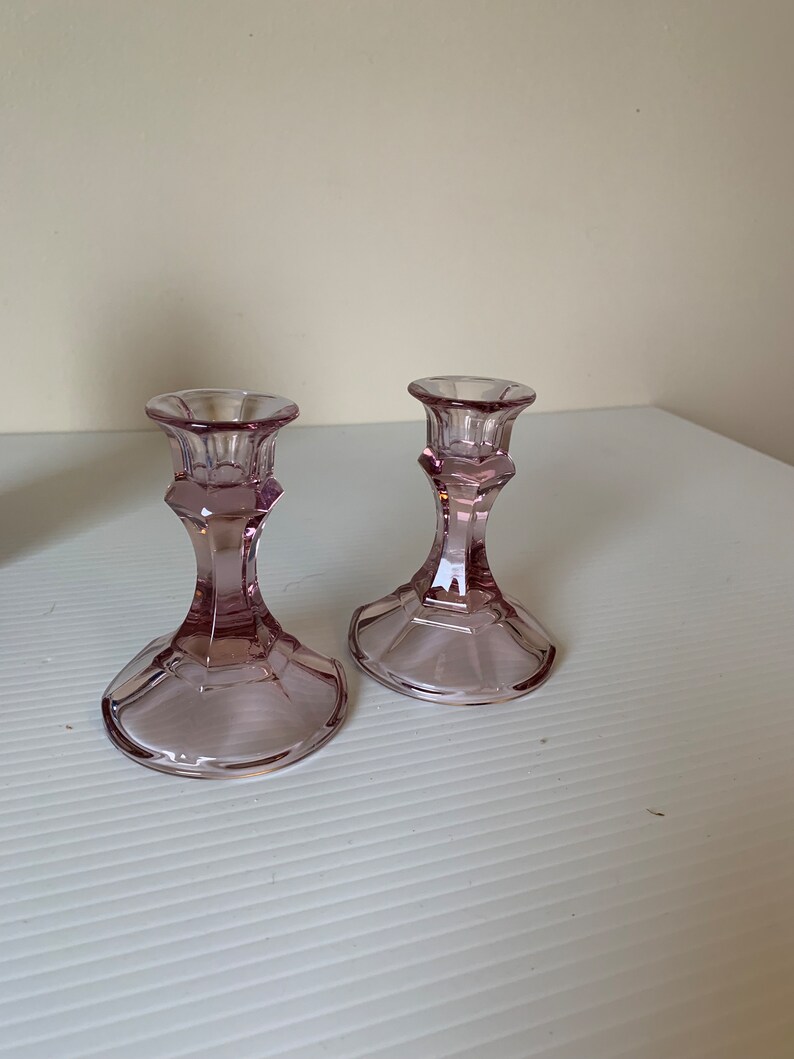 Vintage Lavender Pink Depression Glass Candlestick Holders in Excellent ...
