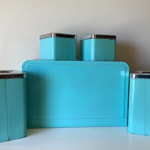 Vintage Turquoise Canister Set Including Breadbox, MCM Robin Egg Blue ...