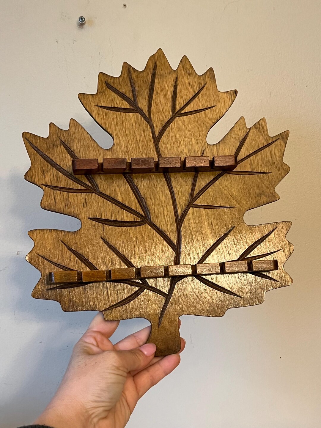 Vintage Wooden Souvenir Spoon Holder, Ornate Display Stand, Kitchen ...