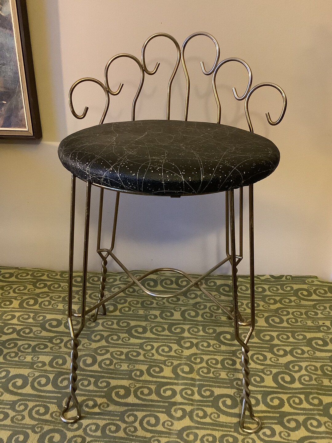 Vintage Black and Gold Metal Vanity Chair: Hollywood Regency Boudoir or ...