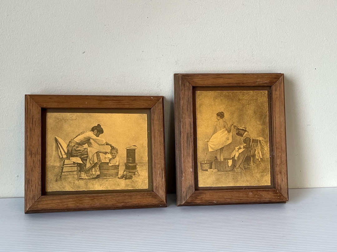 Pair 1960s Bathing Art Prints by R. Hendrickson, Framed Retro Decor ...