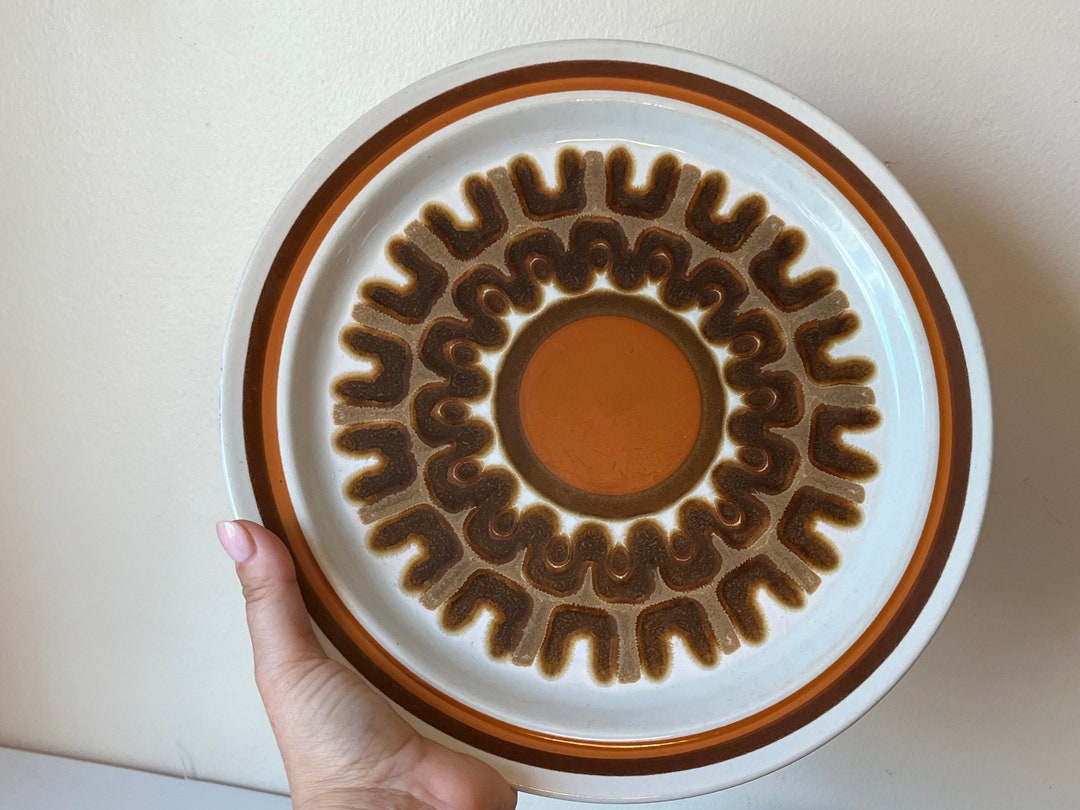 Set of 4 Haniwa Stone Aztec Large Dinner Plate, Retro Vintage Stoneware ...