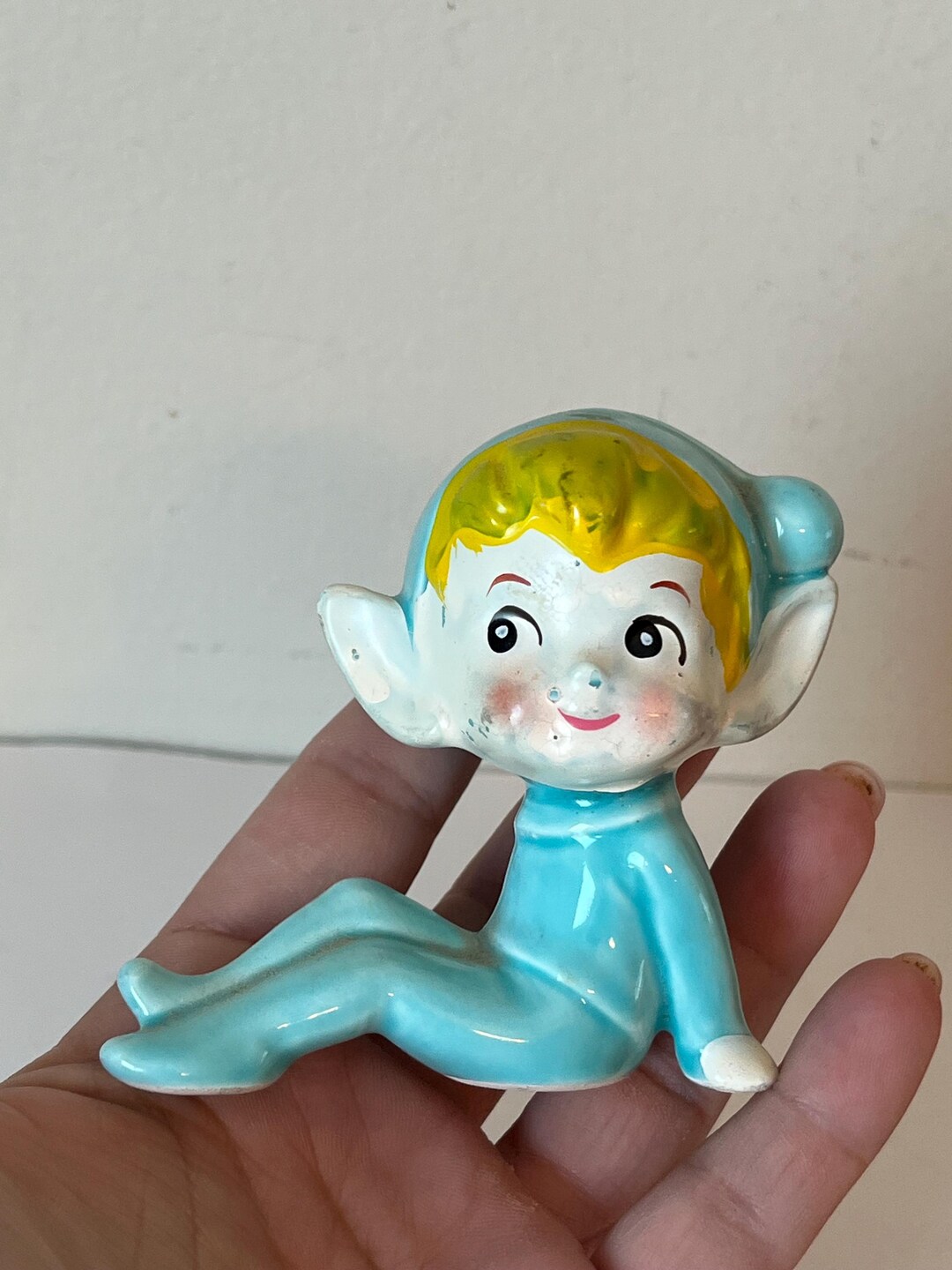 Vintage Pixie Elf Girl Figurine, Blue Elf Suit Decor, Pointed Ears Elf ...