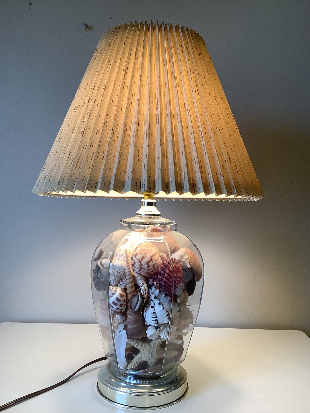 Vintage Seashell Filled Lamp, Beachy Coastal Boho Eclectic Style Decor ...