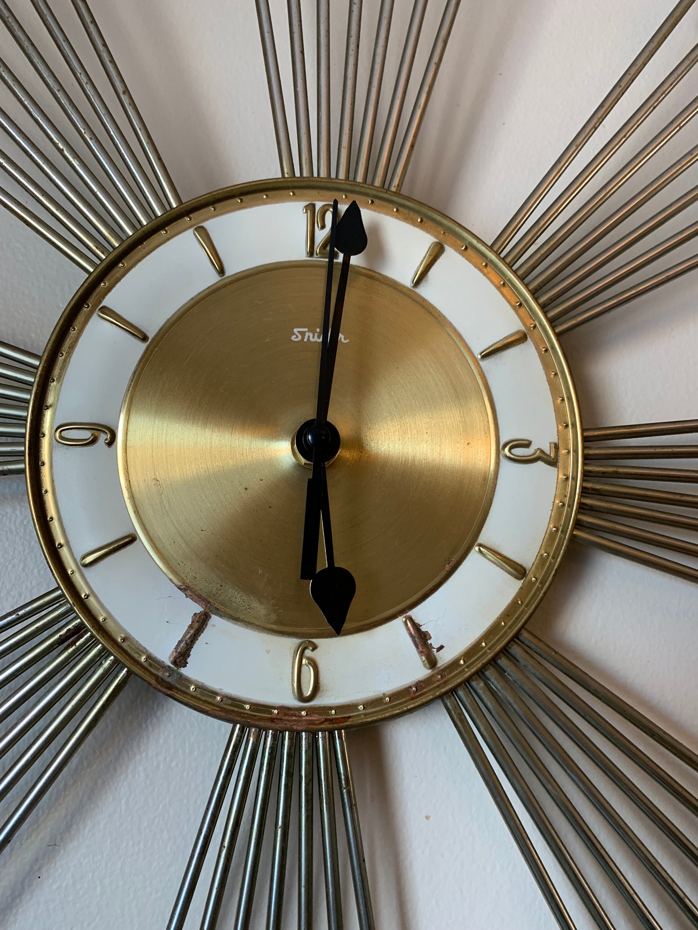 Huge Mid Century Snider Teak Starburst Clock, Vintage Starburst Clock ...