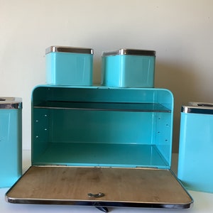 Vintage Turquoise Canister Set Including Breadbox, MCM Robin Egg Blue ...