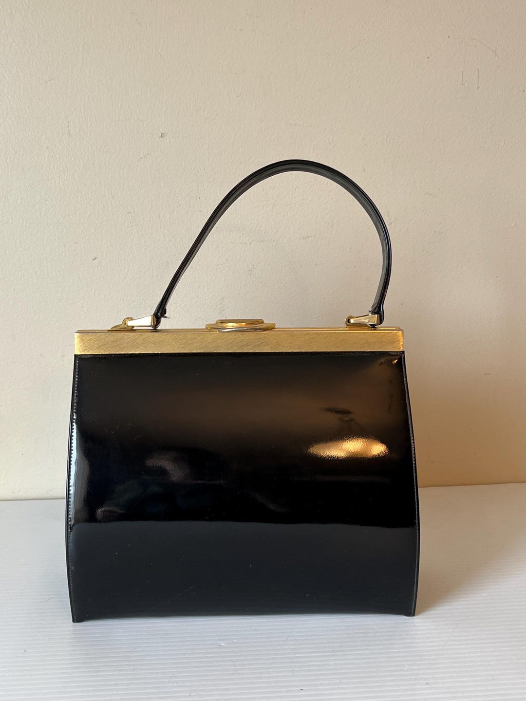 Classic Patent Top Handle Bag, Vintage Women's Handbag, Retro Style ...