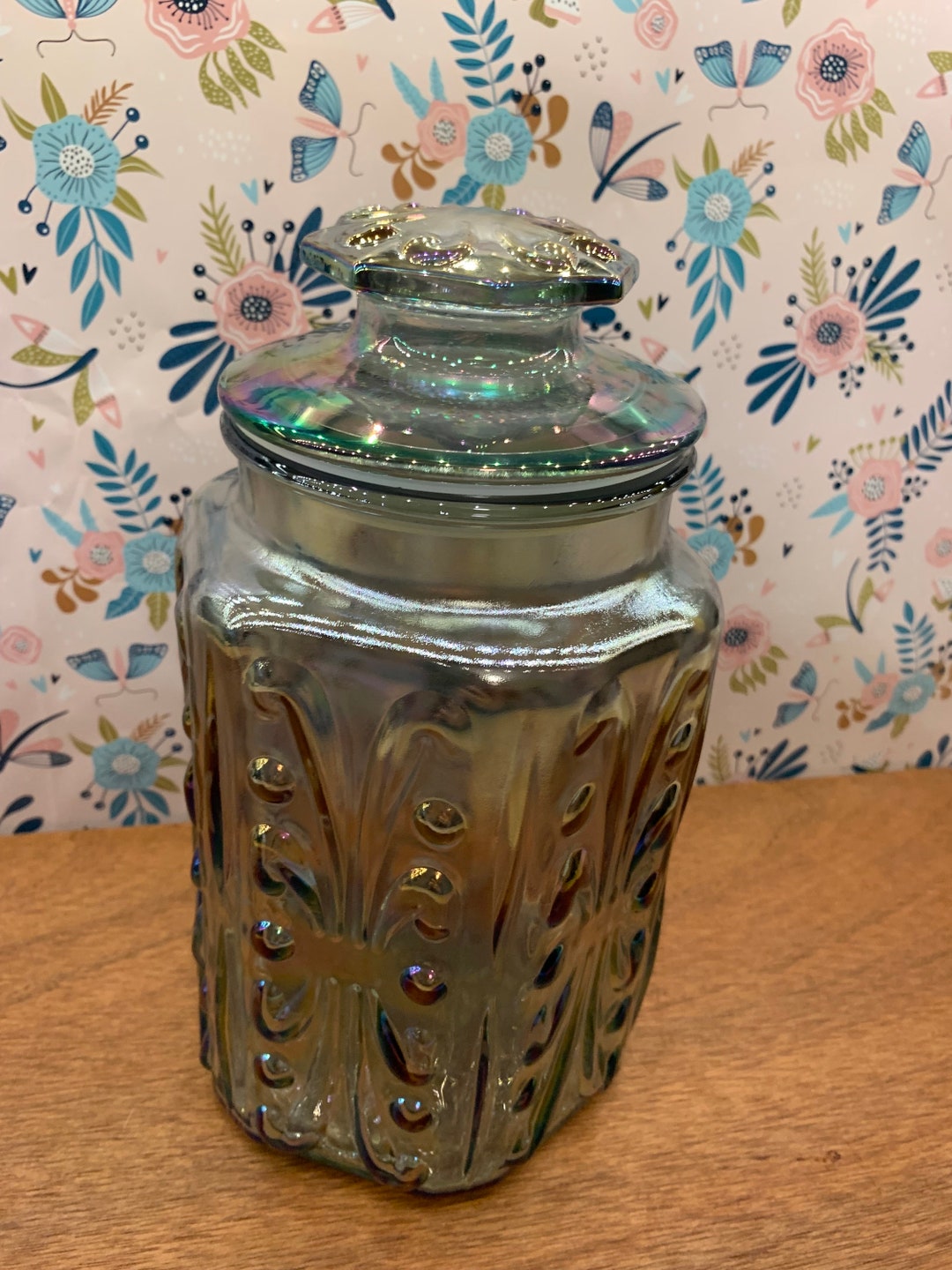 Vintage Carnival Glass Apothecary Jar, Atterbury Scroll Canister ...