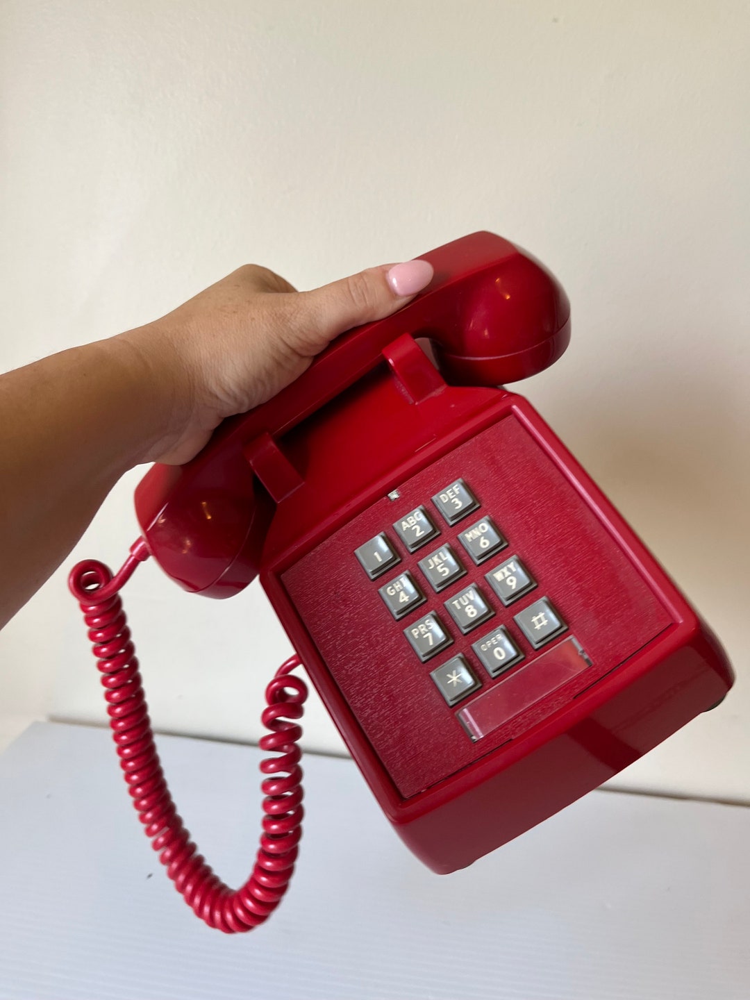 Vintage Red Desk Phone, Retro Push Button Telephone, Landline, 1970s ...
