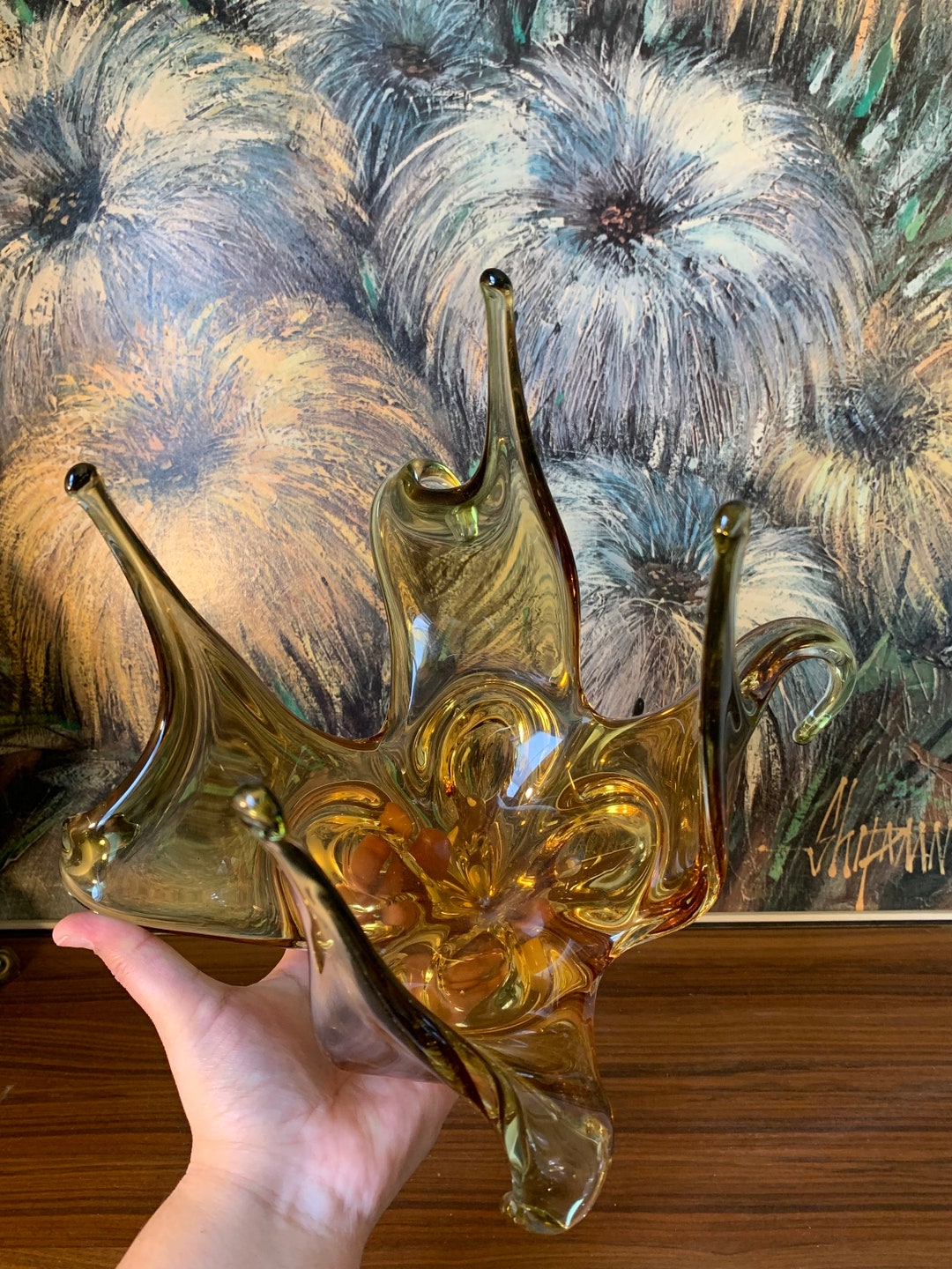 Amber Splash Style Glass Centerpiece, Mid Century Modern Art Decor ...