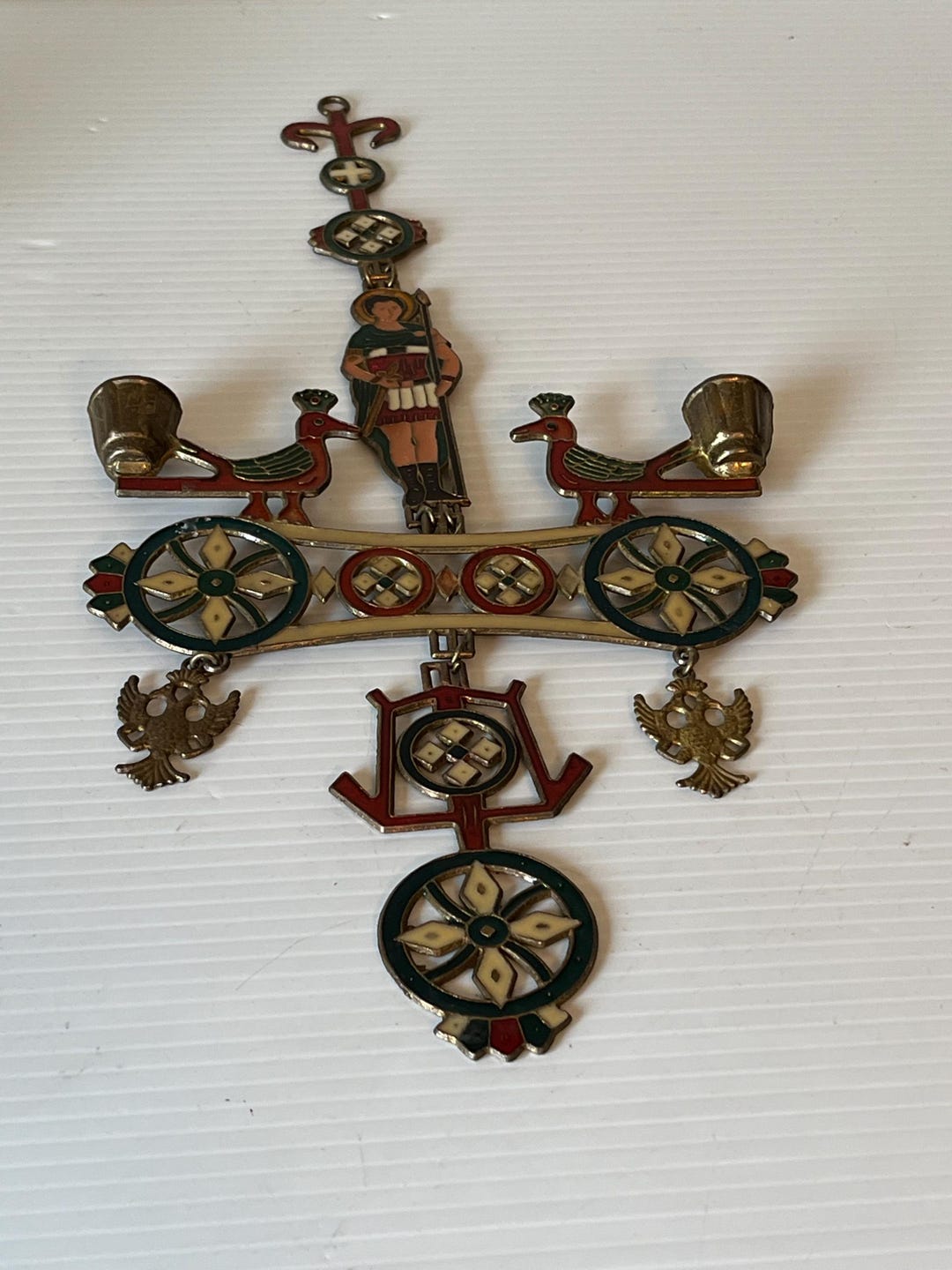 Greek Enamel Hanging Candle Cross, Vintage Smaltotex Candelabra ...